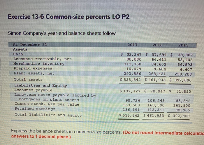 Solved Exercise 13-6 Common-size percents LO P2 Simon | Chegg.com