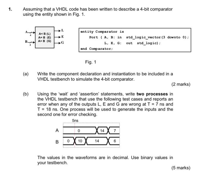 Solved 1. Assuming that a VHDL code has been written to | Chegg.com
