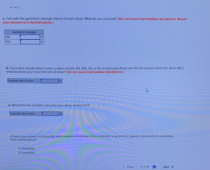 Solved Consider the rate of return of stocks ABC and XYZ | Chegg.com