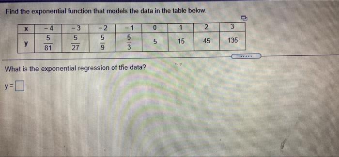 Solved Find the exponential function that models the data in | Chegg.com