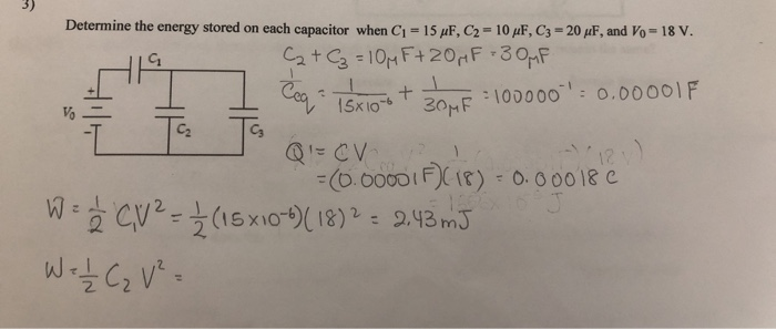 Solved Determine the energy stored on each capacitor when C1 | Chegg.com