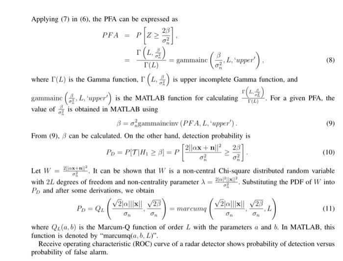 Applying (7) in (6), the PFA can be expressed as | Chegg.com