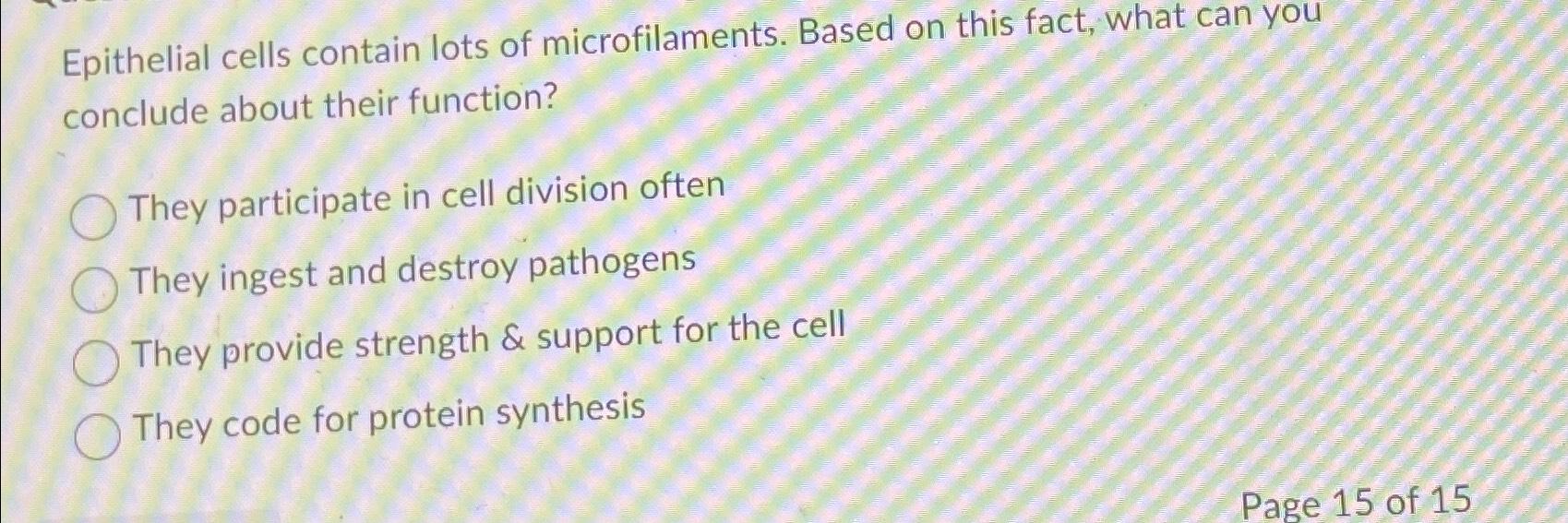 Solved Epithelial cells contain lots of microfilaments. | Chegg.com