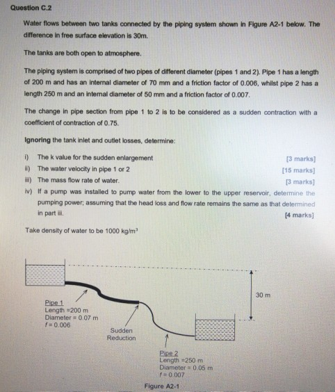 Solved Question C.2 Water flows between two tanks connected | Chegg.com