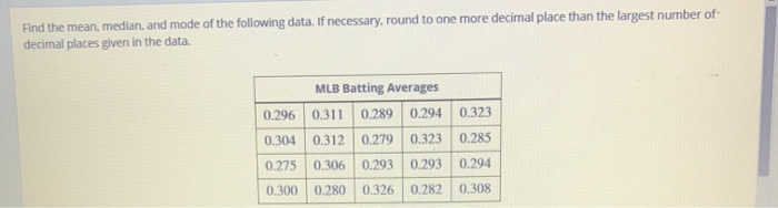 Solved Find the mean, median, and mode of the following | Chegg.com