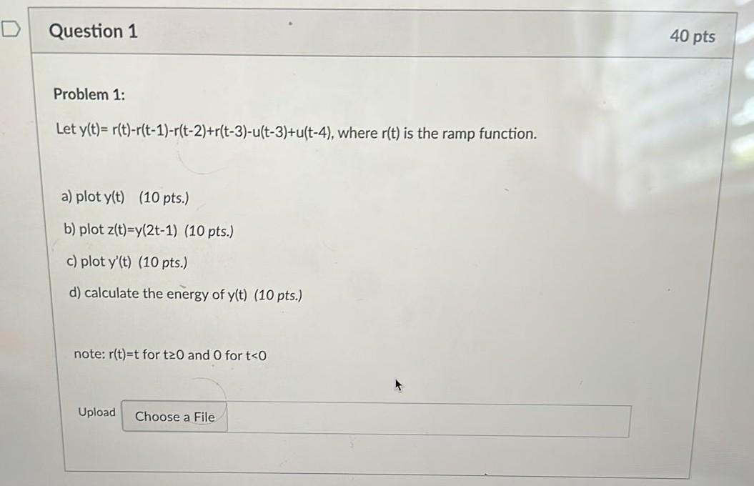 Solved Let y(t)=r(t)−r(t−1)−r(t−2)+r(t−3)−u(t−3)+u(t−4), | Chegg.com