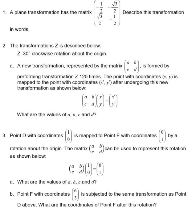 Solved 1. A plane transformation has the matrix | Chegg.com