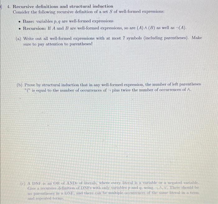 Solved Recursive definitions and structural induction | Chegg.com