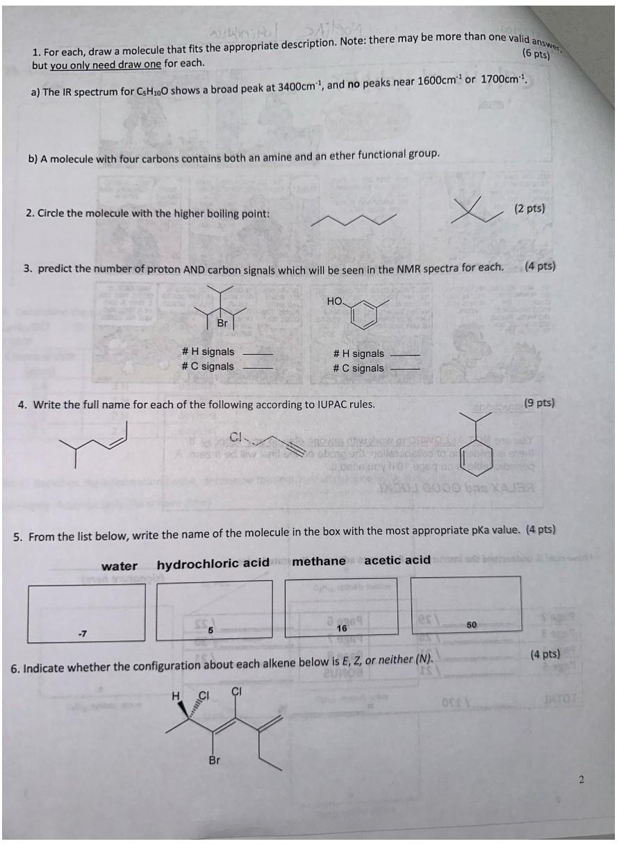 Solved 1. For each, draw a molecule that fits the | Chegg.com