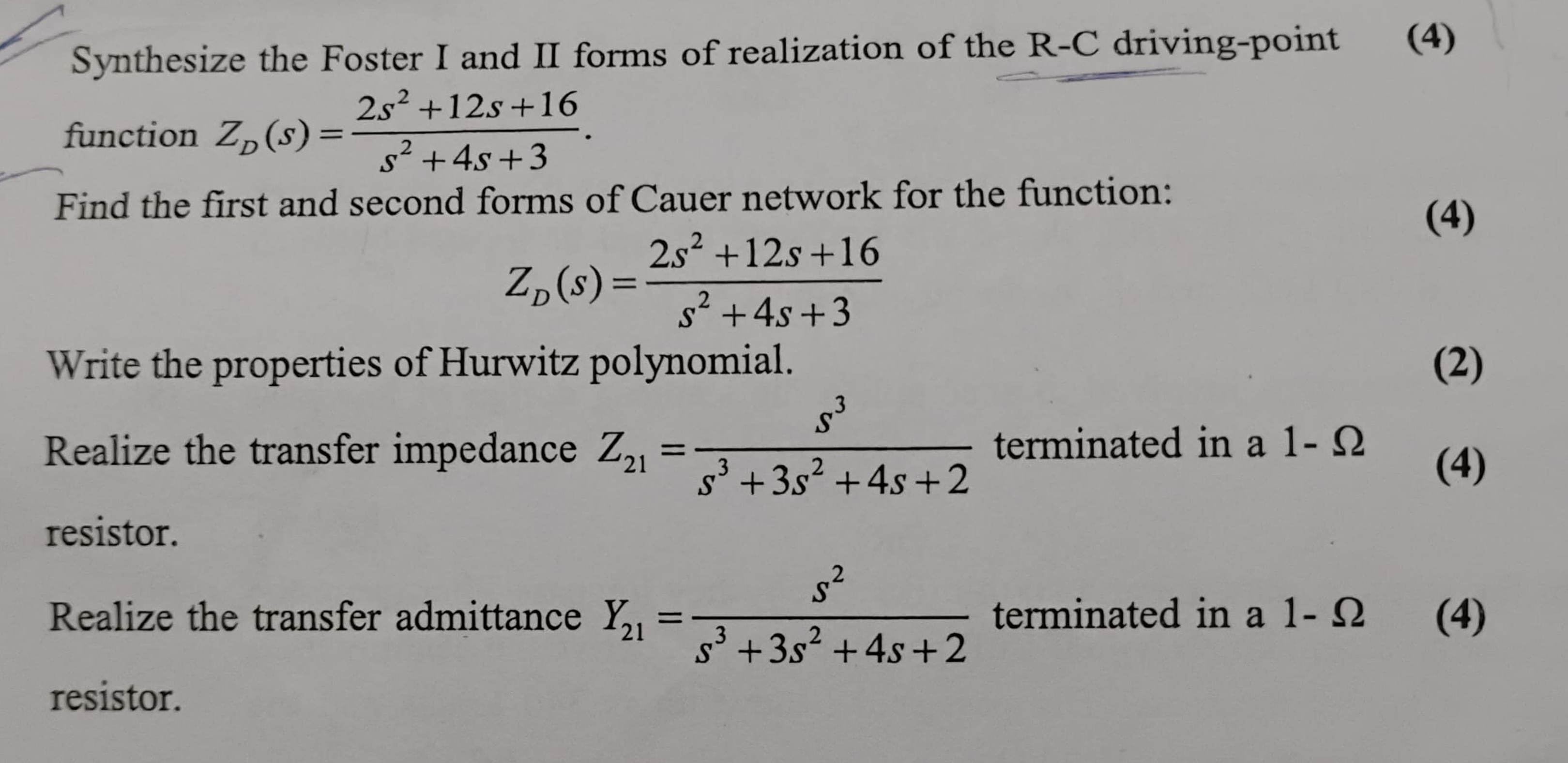 Solved Synthesize the Foster I and II forms of realization | Chegg.com