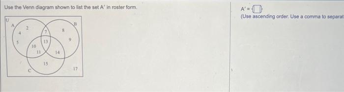 Use the Venn diagram shown to list the set A′ in | Chegg.com