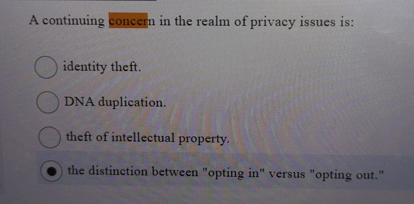 Solved A continuing concern in the realm of privacy issues | Chegg.com