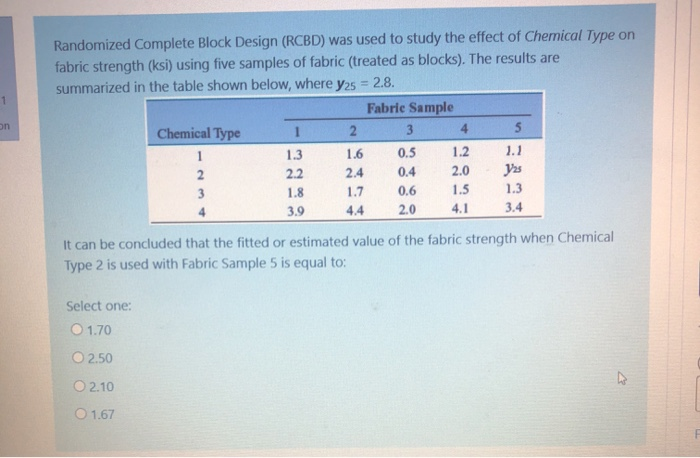 Solved 1 on Randomized Complete Block Design (RCBD) was used | Chegg.com