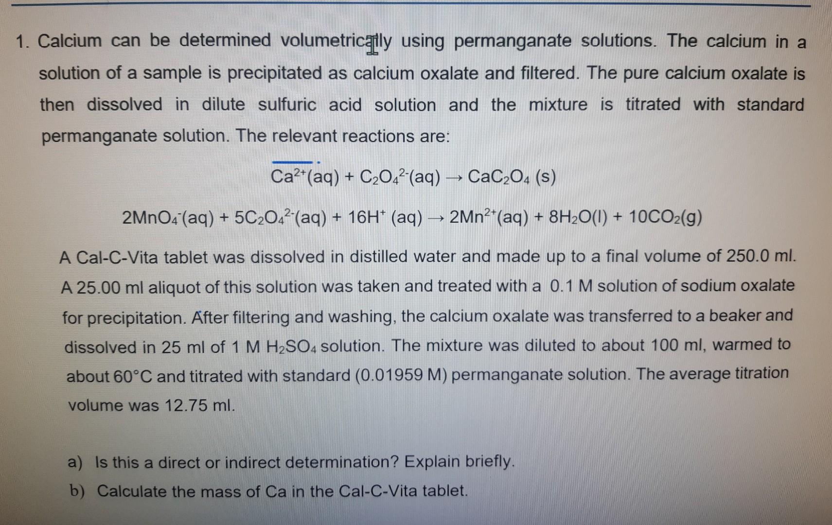 Solved Calcium can be determined volumetriçily using | Chegg.com