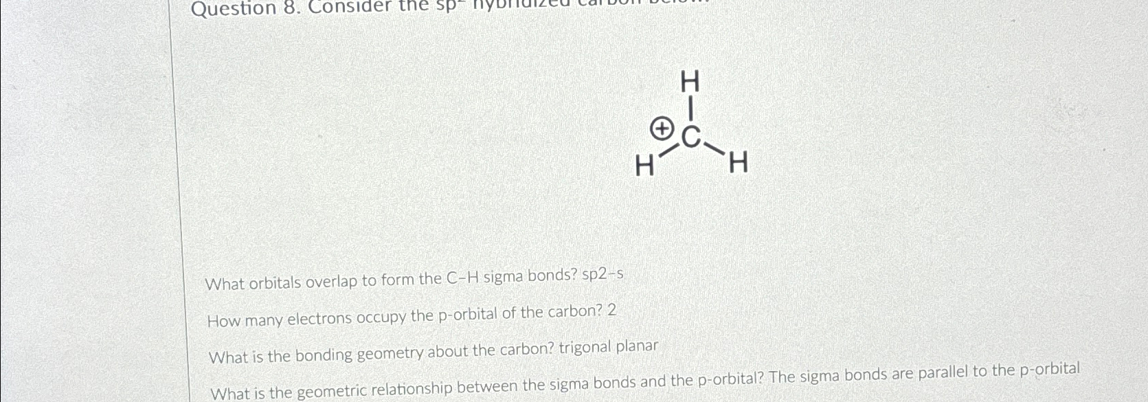Solved Question 8 What Orbitals Overlap To Form The C H