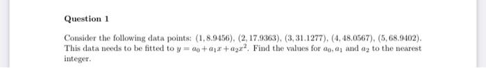Solved Consider the following data points: | Chegg.com