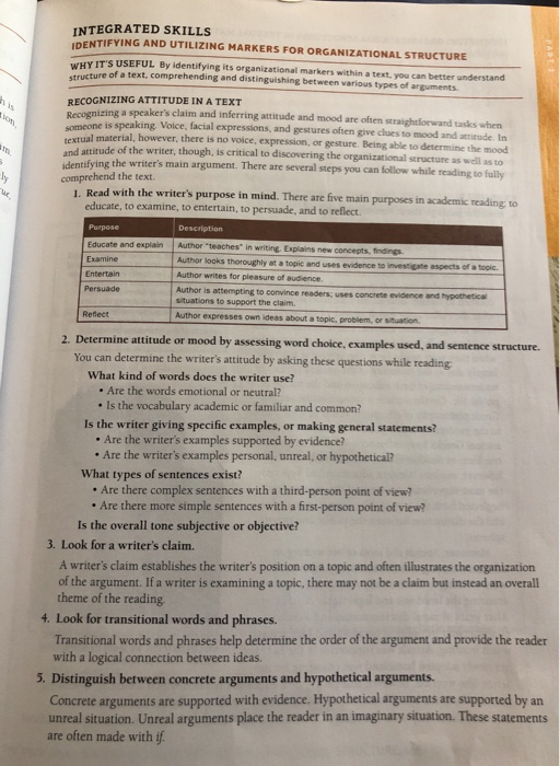 INTEGRATED SKILLS IDENTIFYING AND UTILIZING MARKERS | Chegg.com