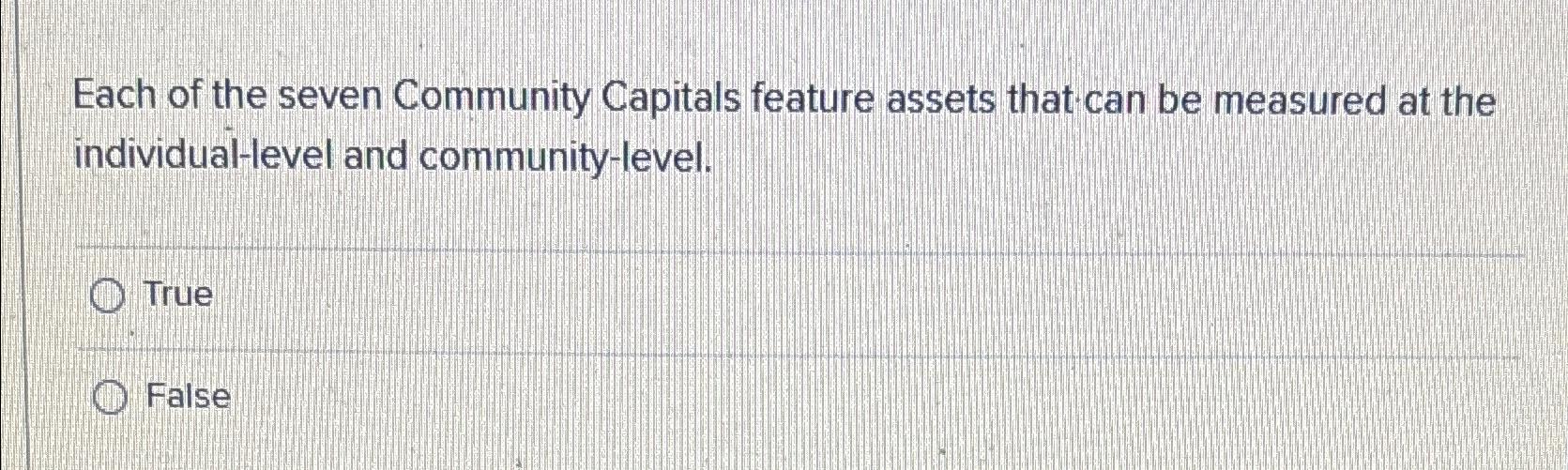 Solved Each of the seven Community Capitals feature assets | Chegg.com