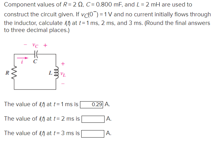 Component values of R=2Ω,C=0.800mF, ﻿and L=2mH ﻿are | Chegg.com
