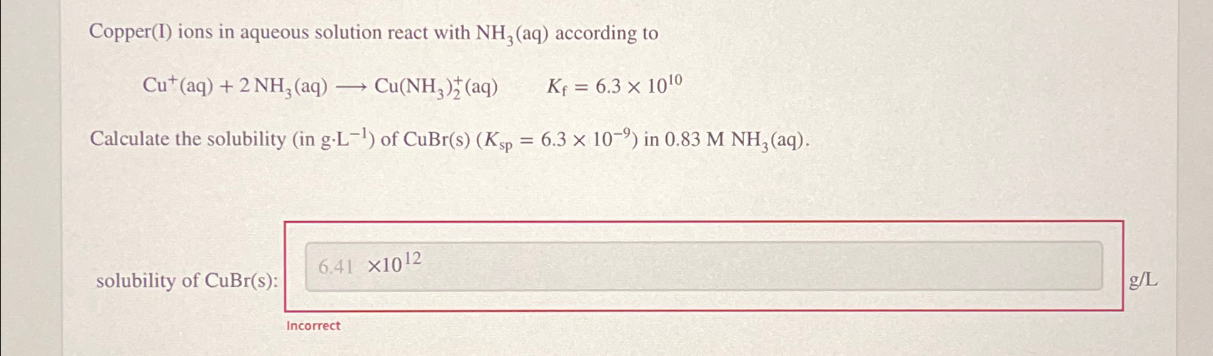 Solved Copper(I) ﻿ions in aqueous solution react with | Chegg.com