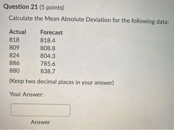 Solved Question 21 (5 points) Calculate the Mean Absolute | Chegg.com