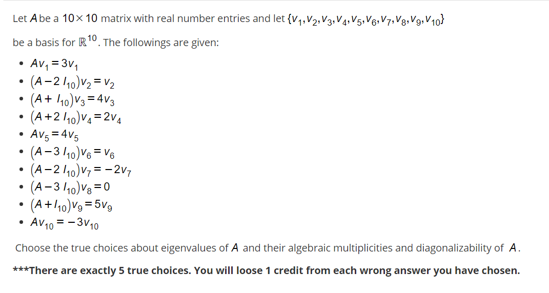 Solved ,,V10} . . Let Abe a 10x10 matrix with real number | Chegg.com