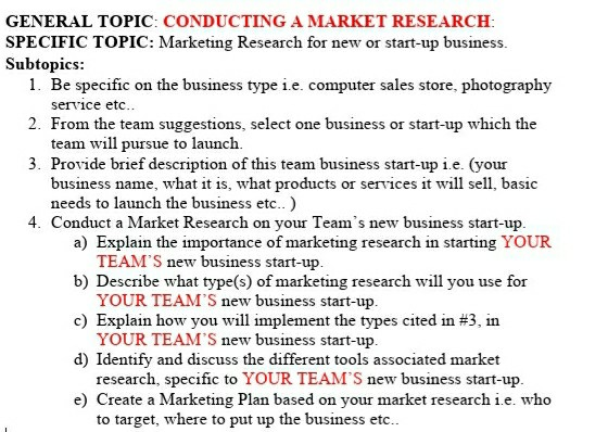 Solved GENERAL TOPIC: CONDUCTING A MARKET RESEARCH: SPECIFIC | Chegg.com