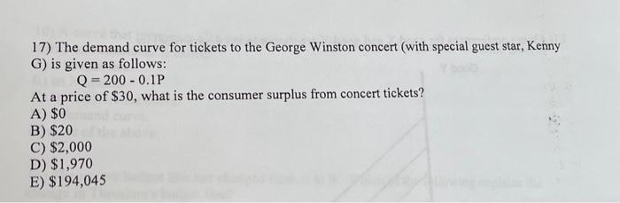 Solved 17) The demand curve for tickets to the George | Chegg.com