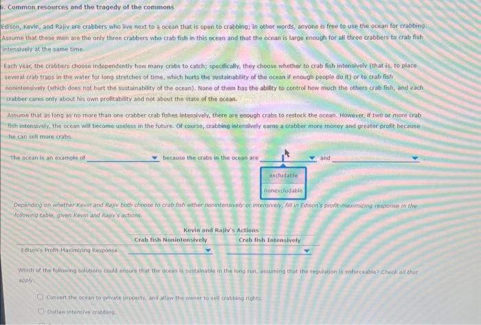 Solved 6. Common resources and the tragedy of the commons | Chegg.com