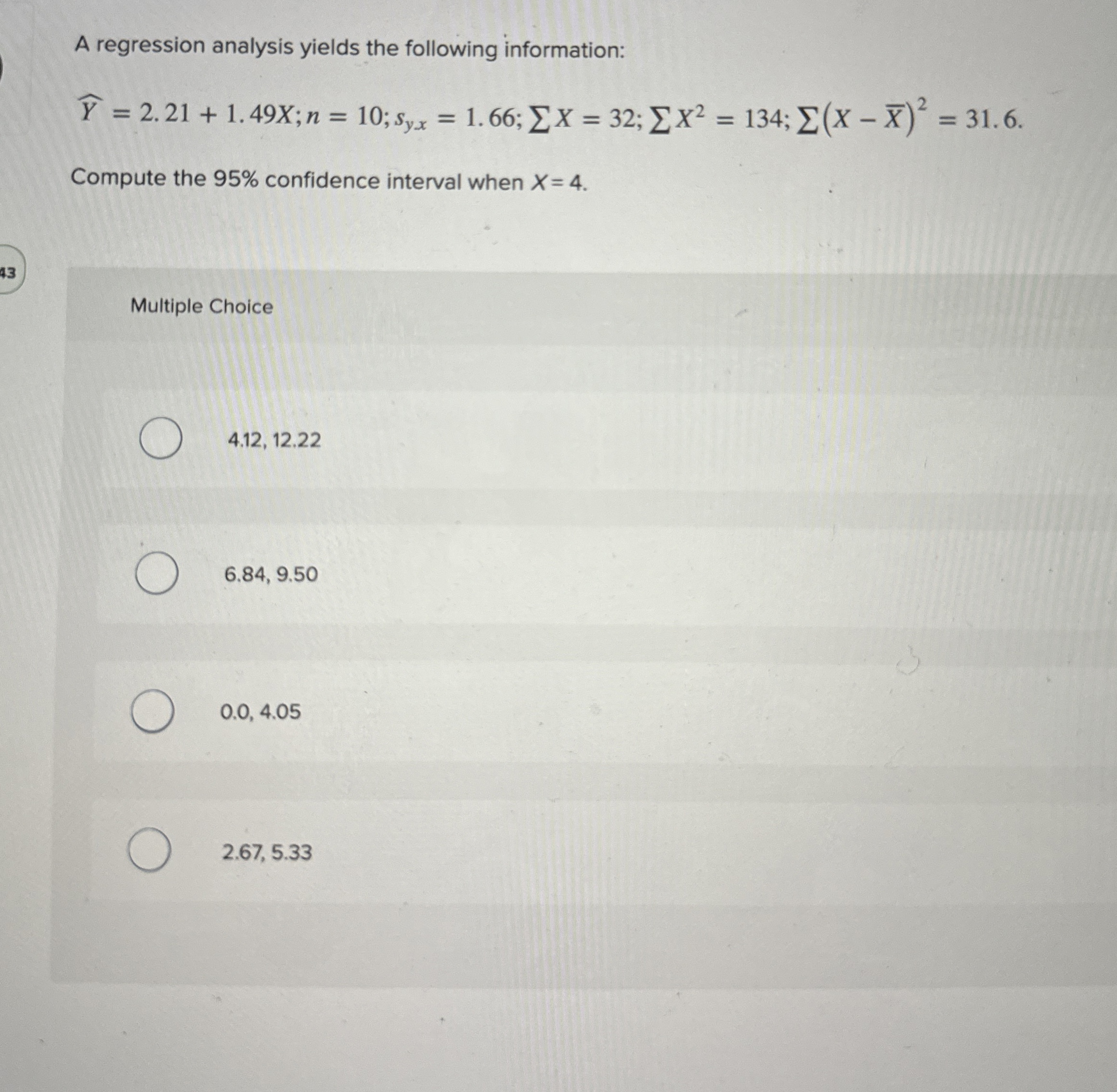 Solved A regression analysis yields the following | Chegg.com