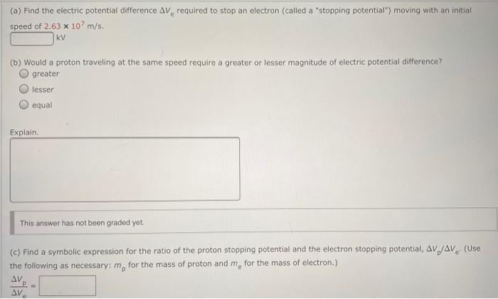 Solved (a) Find the electric potential difference ΔVe | Chegg.com