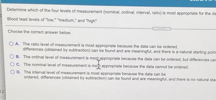 Solved Determine which of the four levels of measurement | Chegg.com