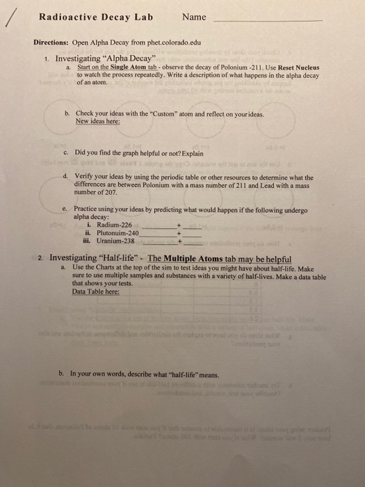 Radioactive Decay Lab Name Directions: Open Alpha | Chegg.com