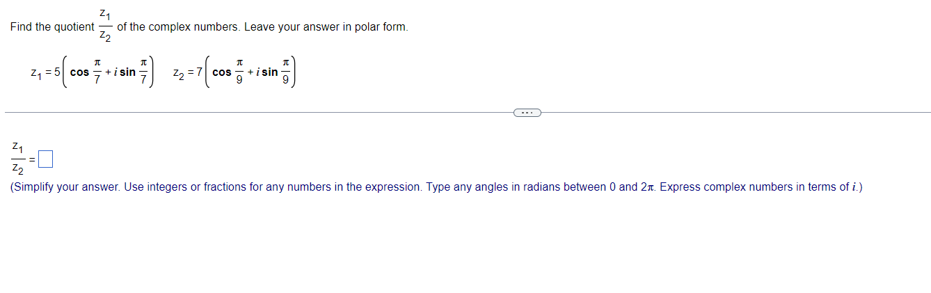 Solved Find the quotient z1z2 ﻿of the complex numbers. Leave | Chegg.com