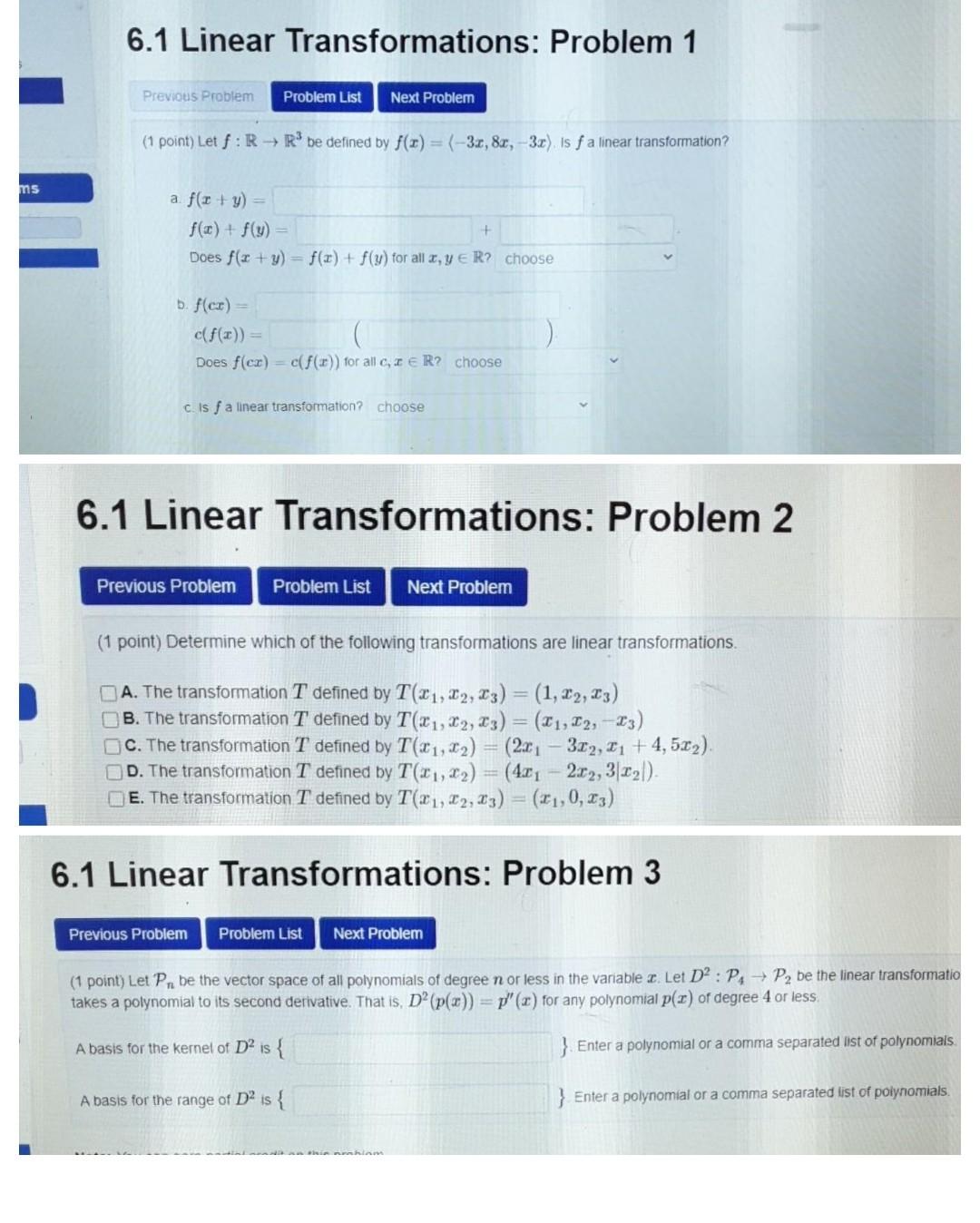 Solved 6 1 Linear Transformations Problem 1 Previous