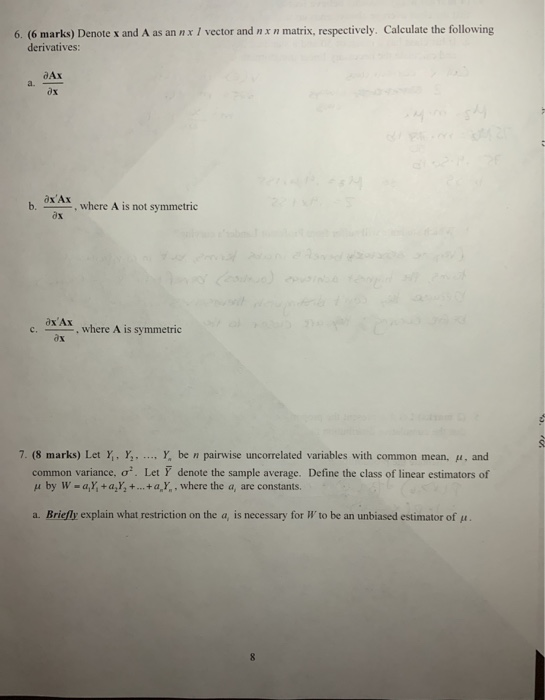 Solved X / vector and nx n matrix, respectively. Calculate | Chegg.com