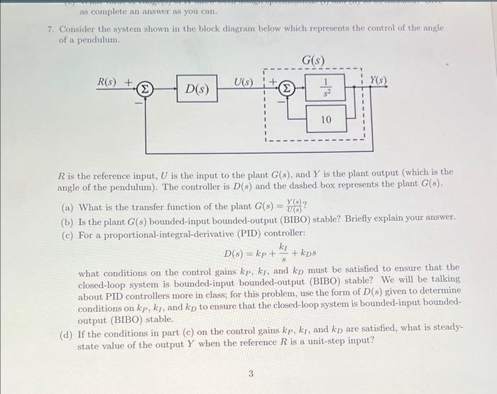 Solved 7. Consider the system shown in the block diagram | Chegg.com
