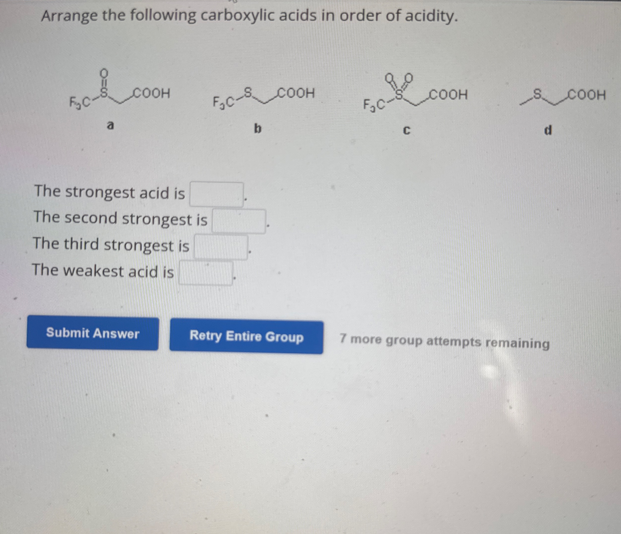 Solved Arrange the following carboxylic acids in order of | Chegg.com