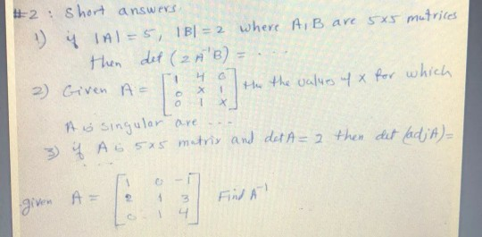 Solved answers. #2: Short D in=5, IBI = 2 where A, B are 5x5 | Chegg.com
