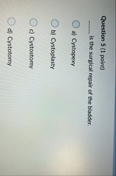 Solved Question 5 (1 ﻿point)q, ﻿is the surgical repair of | Chegg.com