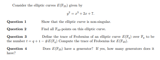 Solved Consider the elliptic curves E(F23) ﻿given | Chegg.com