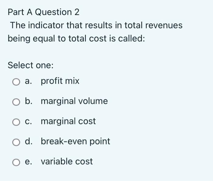 Solved Part A Question 2 The indicator that results in total | Chegg.com