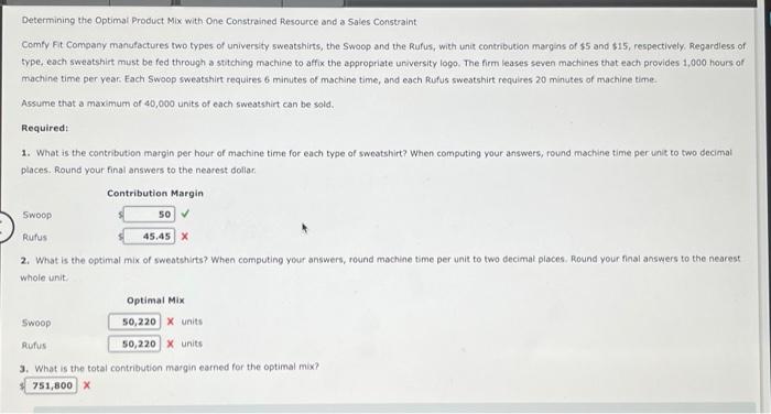 Solved Determining The Optimal Product Mix With One