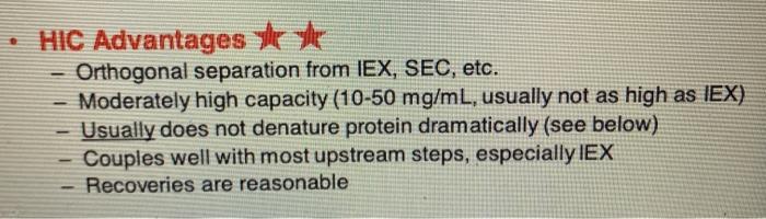 Solved List two reasons why HIC can be the chromatographic | Chegg.com