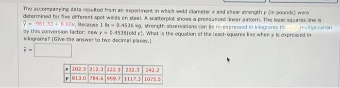 Solved The accompanying data resulted from an experiment in | Chegg.com
