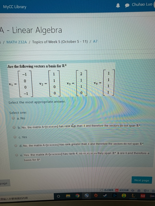 Solved Chuhao Luo MyCC Library A - Linear Algebra 5 / MATH | Chegg.com