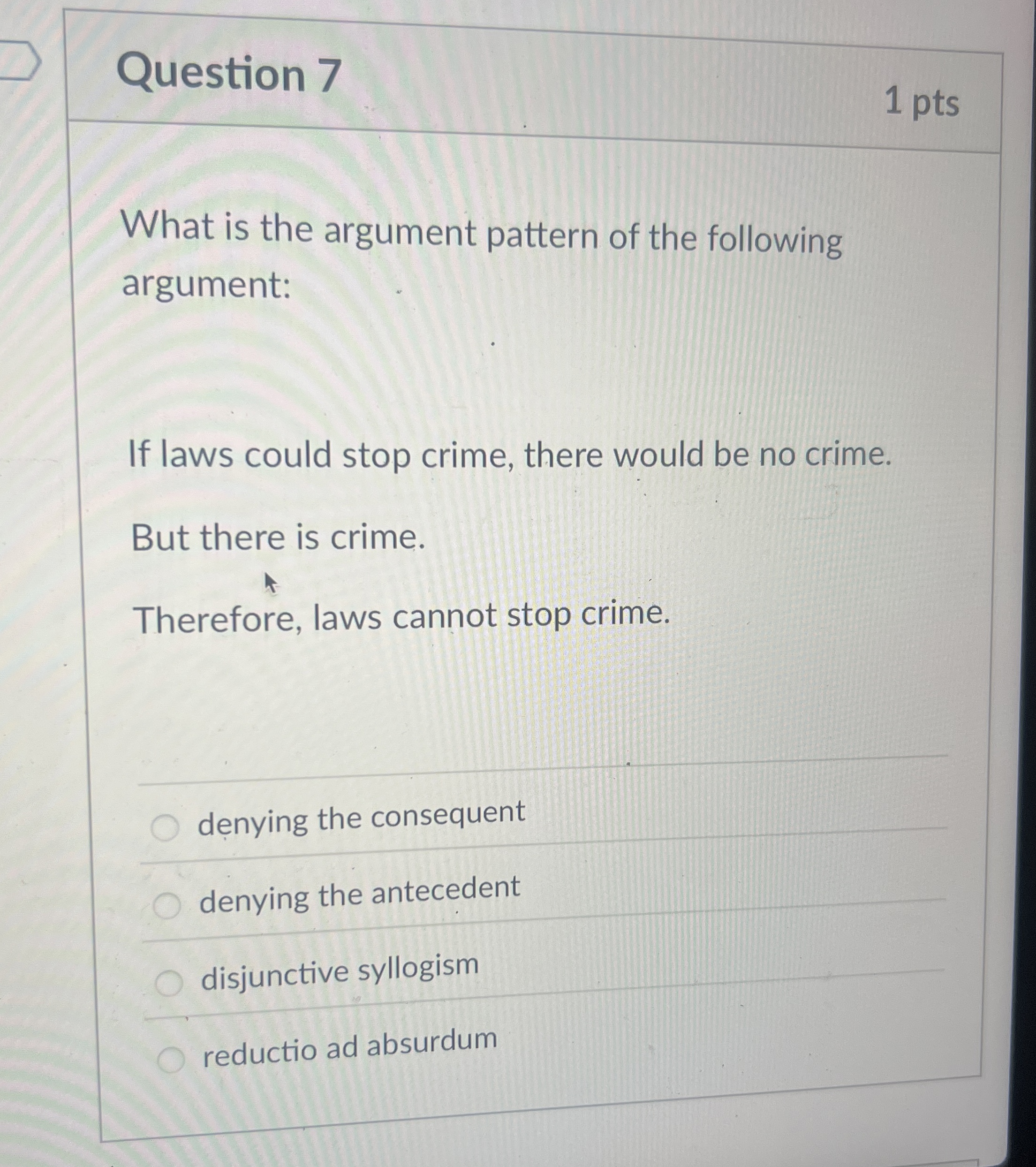 Question 71 ﻿ptsWhat is the argument pattern of the | Chegg.com