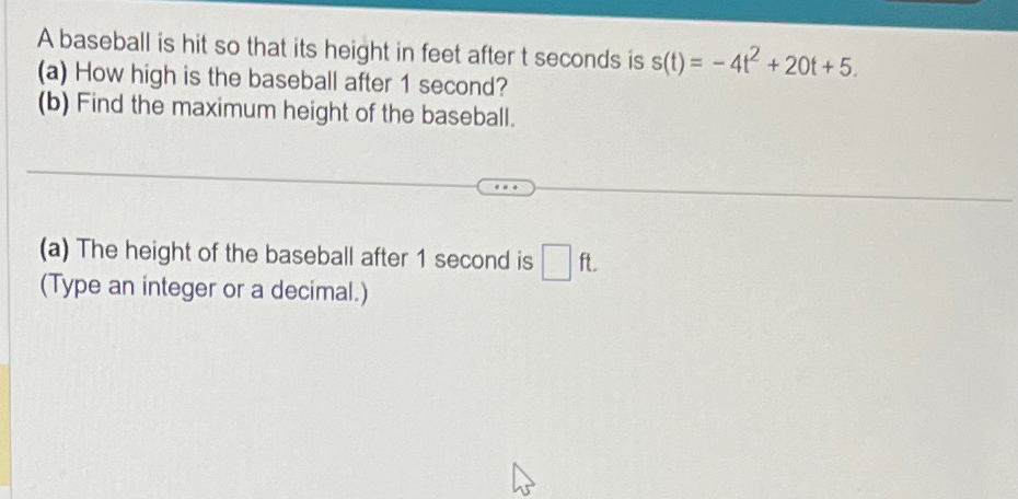 Solved A baseball is hit so that its height in feet after t | Chegg.com