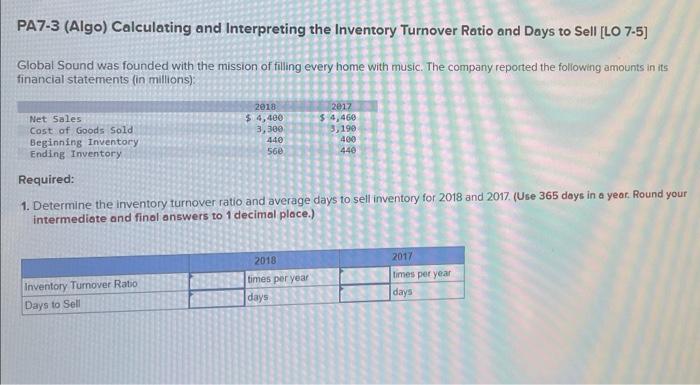 Solved PA7-3 (Algo) Calculating and Interpreting the | Chegg.com