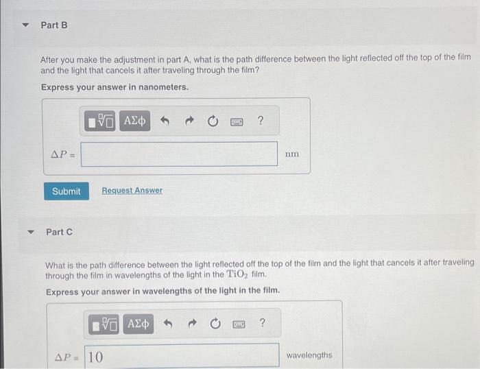 Solved A uniform film of TiO2,1036 mm thick and having index | Chegg.com